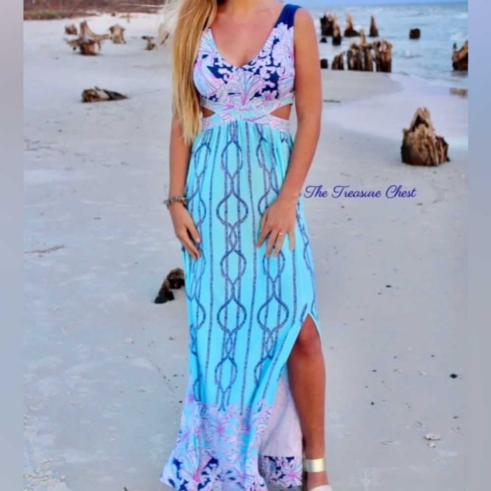 Htf Rare Lilly Pulitzer Marcia Cutout Maxi 0 - Gem